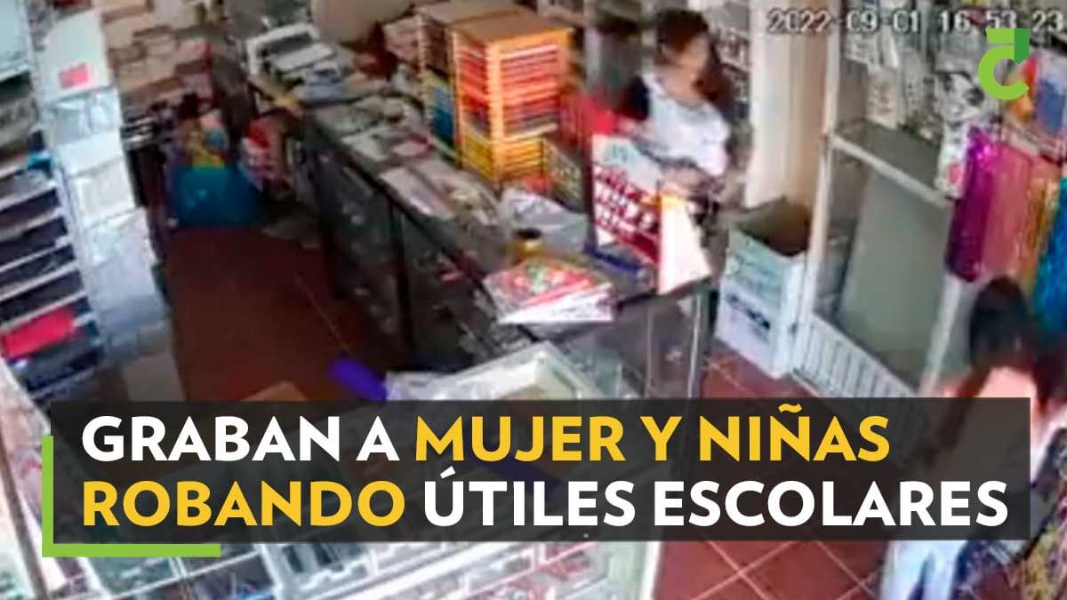 Graban a mujer y niñas robando útiles escolares en el Edomex