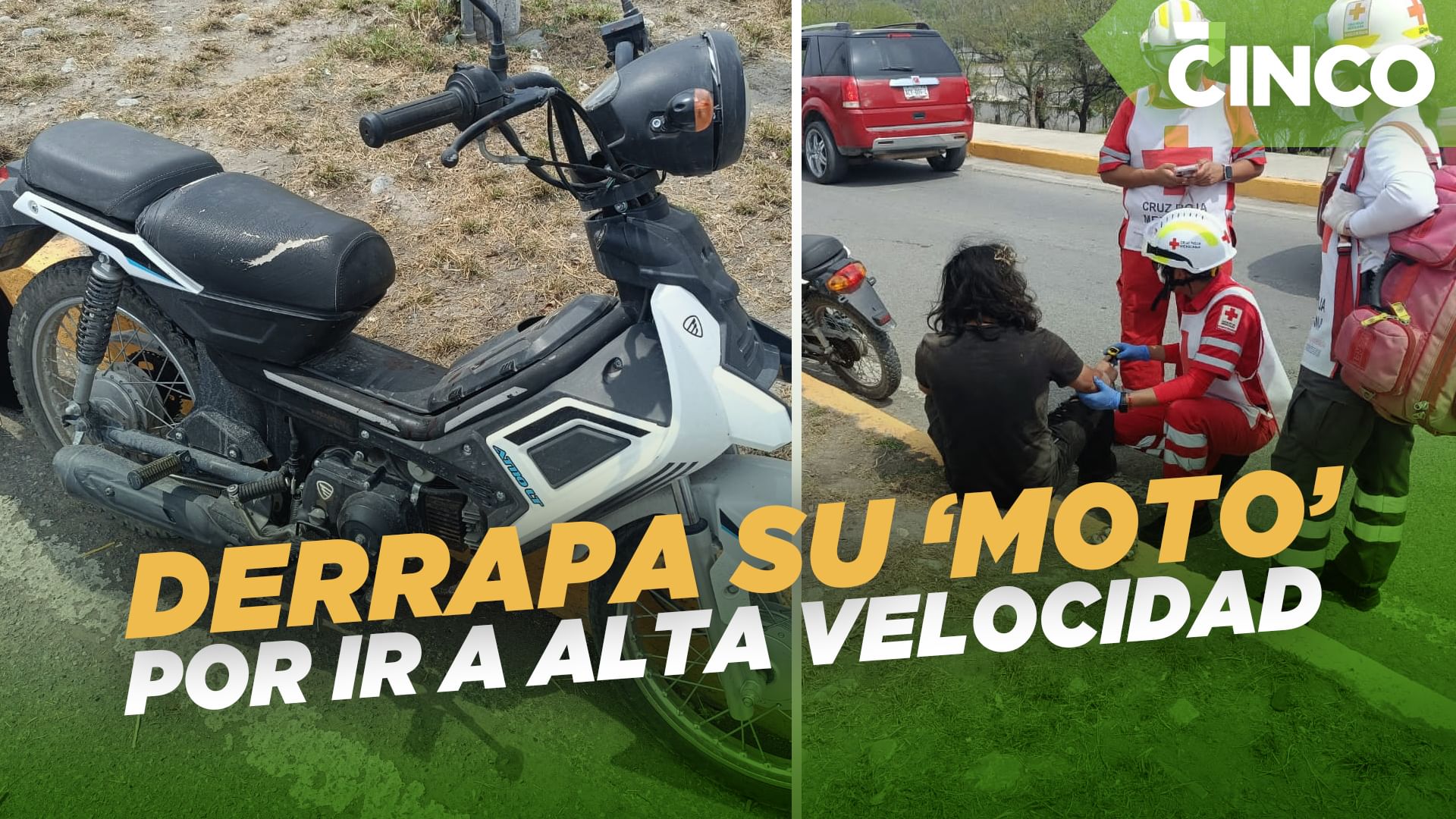 Derrapa su ‘moto’ por ir a alta velocidad