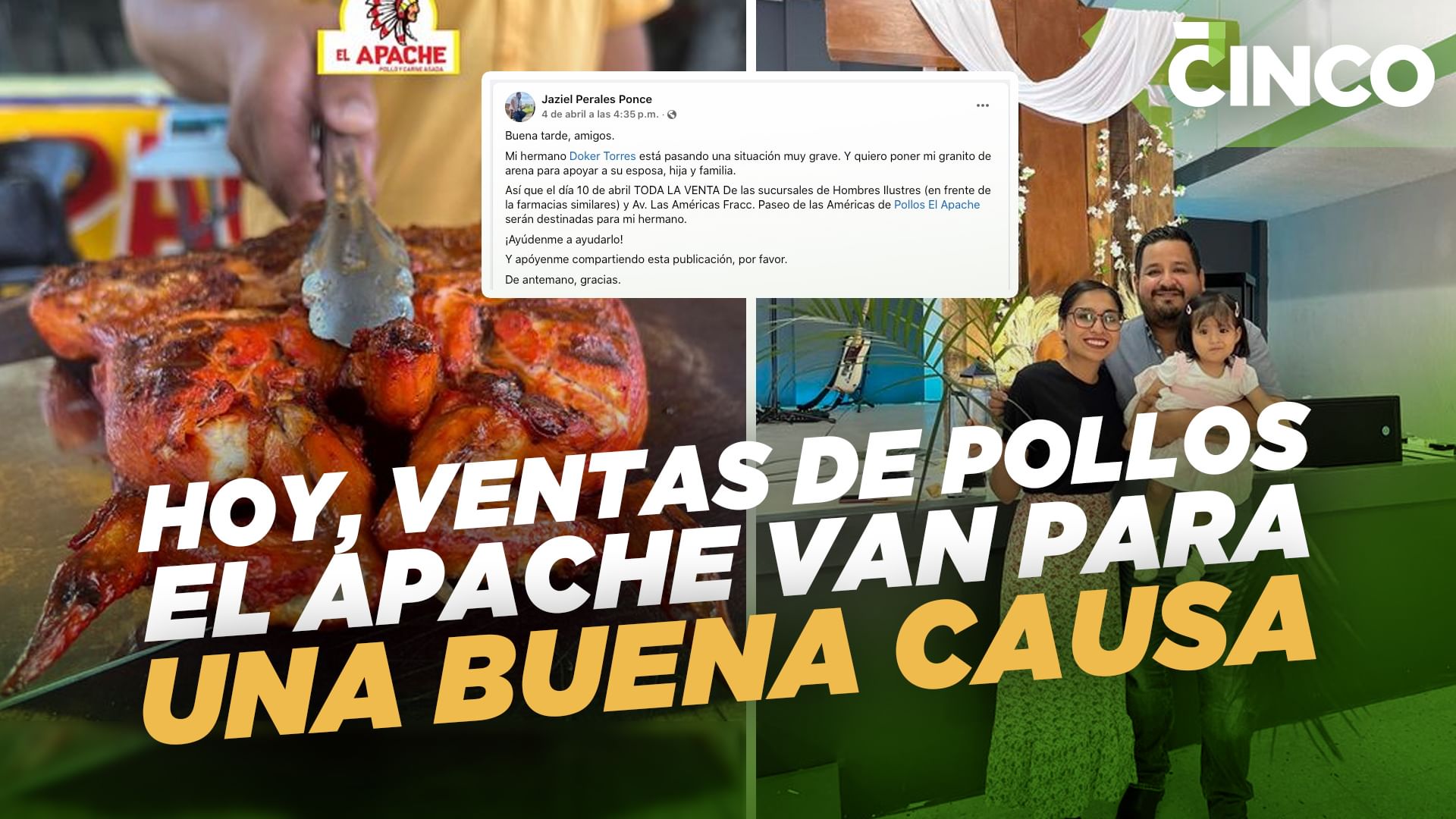 HOY, ventas de Pollos El Apache van para una buena causa