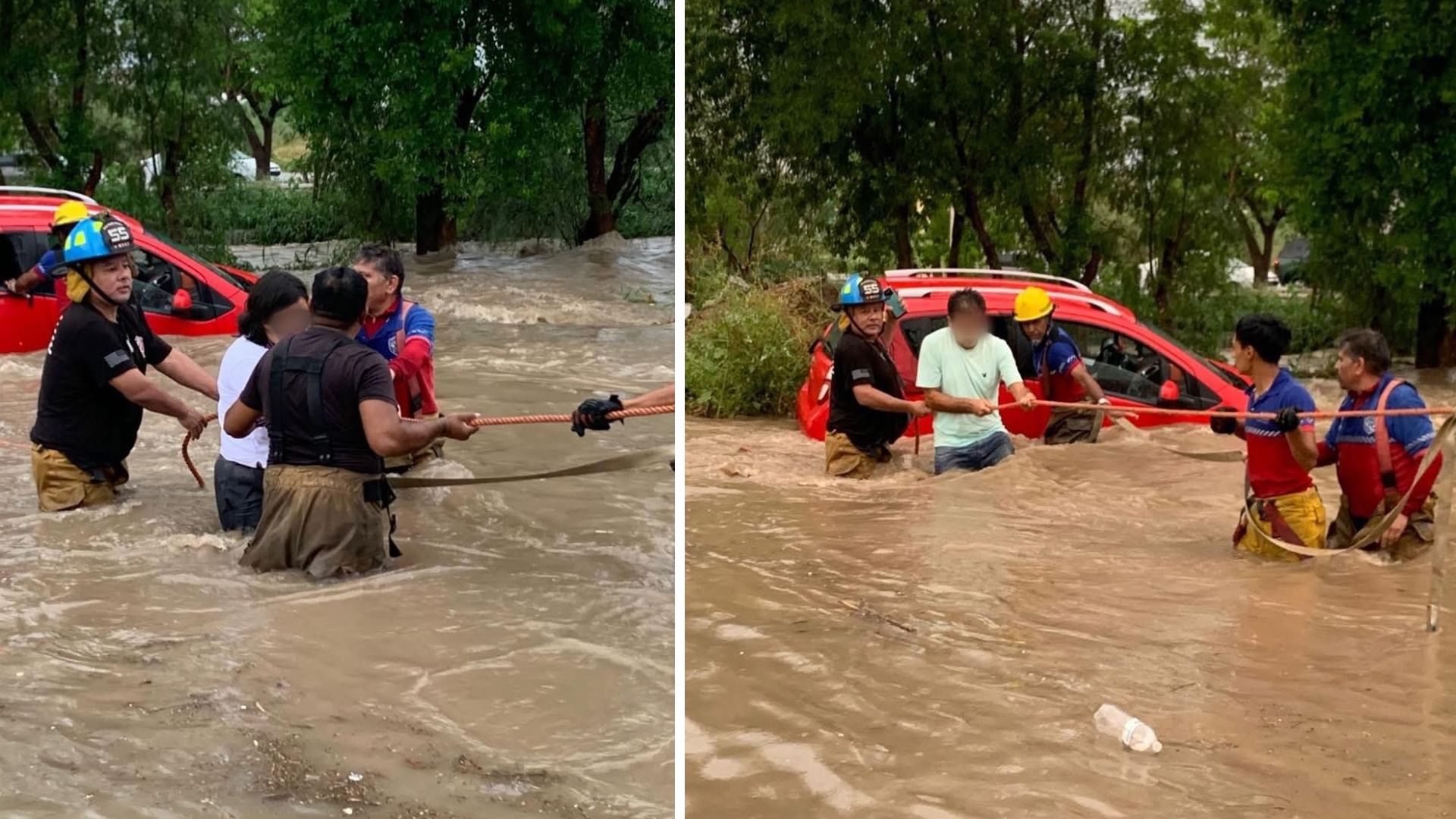 Rescatan a familia atrapada en la corriente