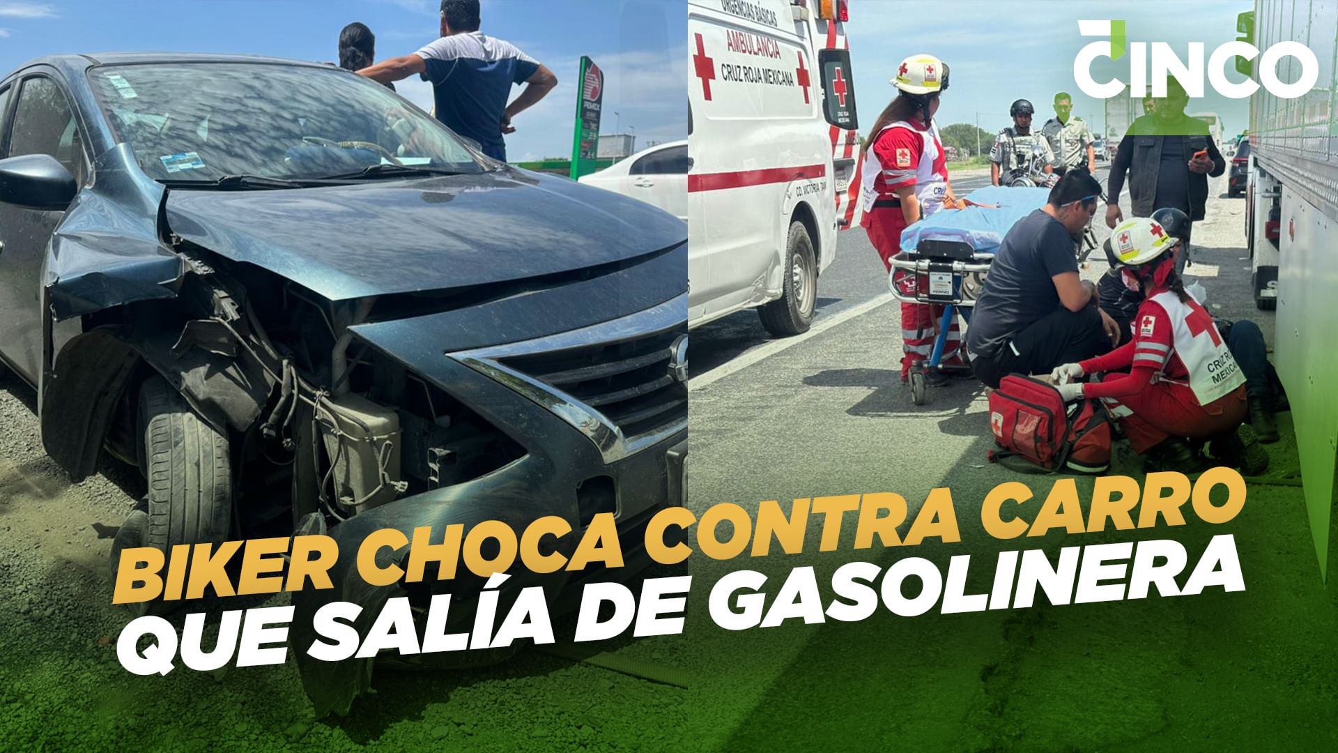 Biker choca contra carro que salía de gasolinera