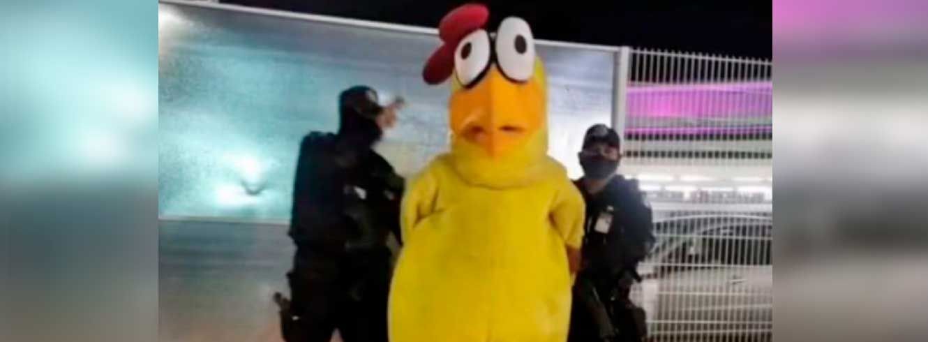 Arrestan a botarga de pollo en aeropuerto